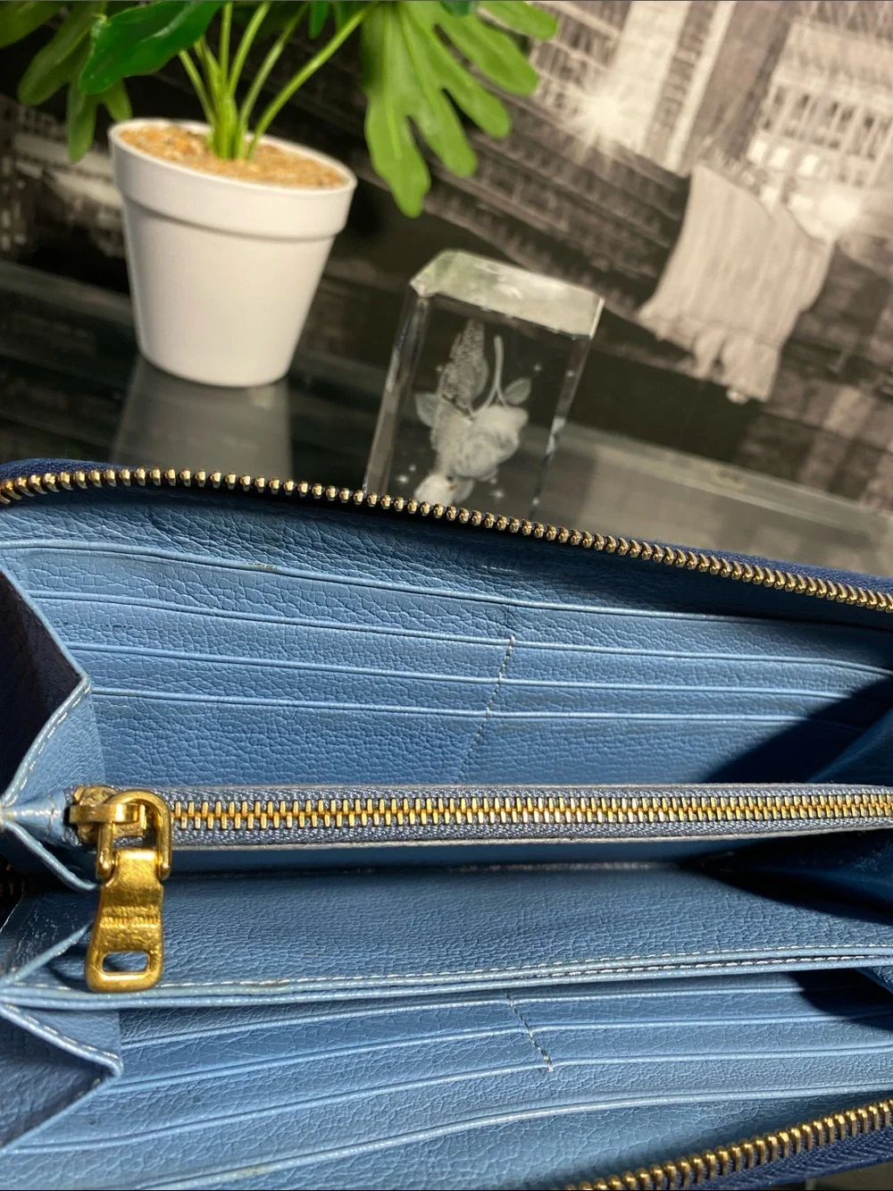 Miu Miu | Bags | Authentic Miu Miu Bow Blue Leather Long Wallet In Rich ...